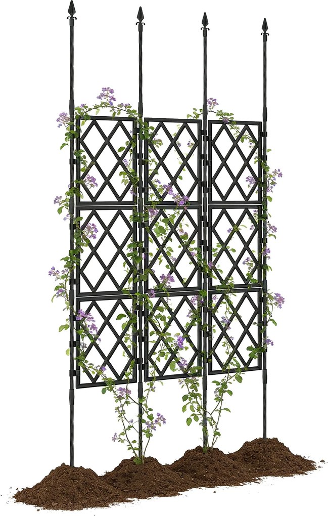 Outsunny skládací zahradní mřížka — podpěra pro popínavé rostliny, ocel s PE povrchovou úpravou, 85 x 2 x 197 cm, černá | Aosom