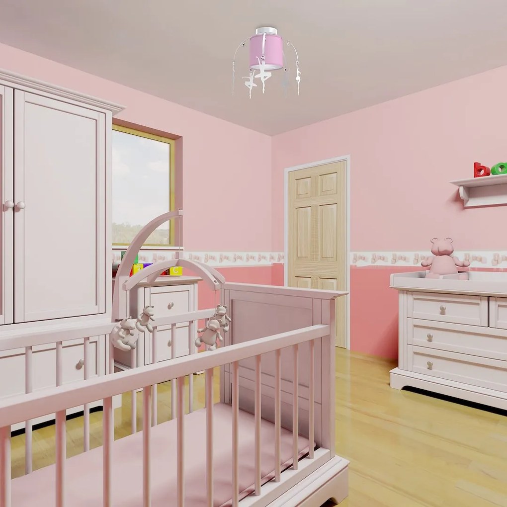 Dětské stropní svítidlo Baletnica white, 1x růžové textilní stínítko, w