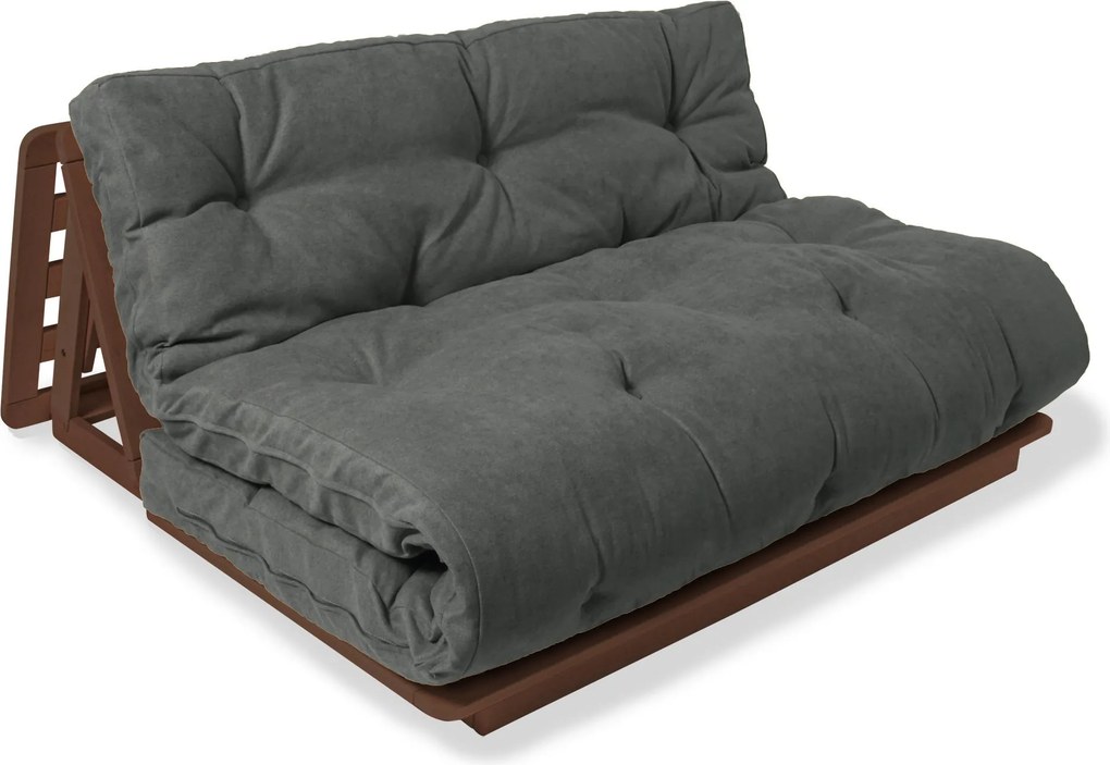 Marior Home Rozkládací futonové křeslo / pohovka Layti - 140 cm / Šedá / Ořech olejovaný