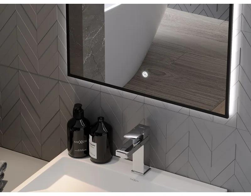 Mexen Erma podsvícené koupelnové zrcadlo 80 x 60 cm, LED 6000K, ventilátor, Černá rama - 9814-080-060-611-70