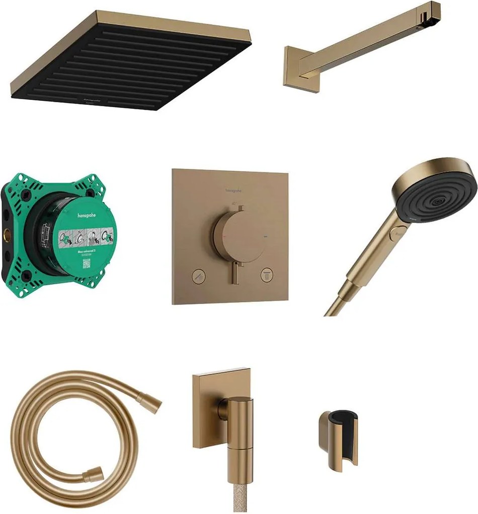 Hansgrohe Pulsify E - Sprchový set s termostatem pod omítku, s tělesem, 26x26 cm, EcoSmart, kartáčovaný bronz 24625140