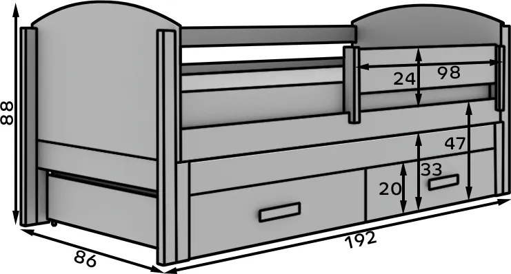 ADRK Furniture Dvoulůžková dětská postel Olen 180x80