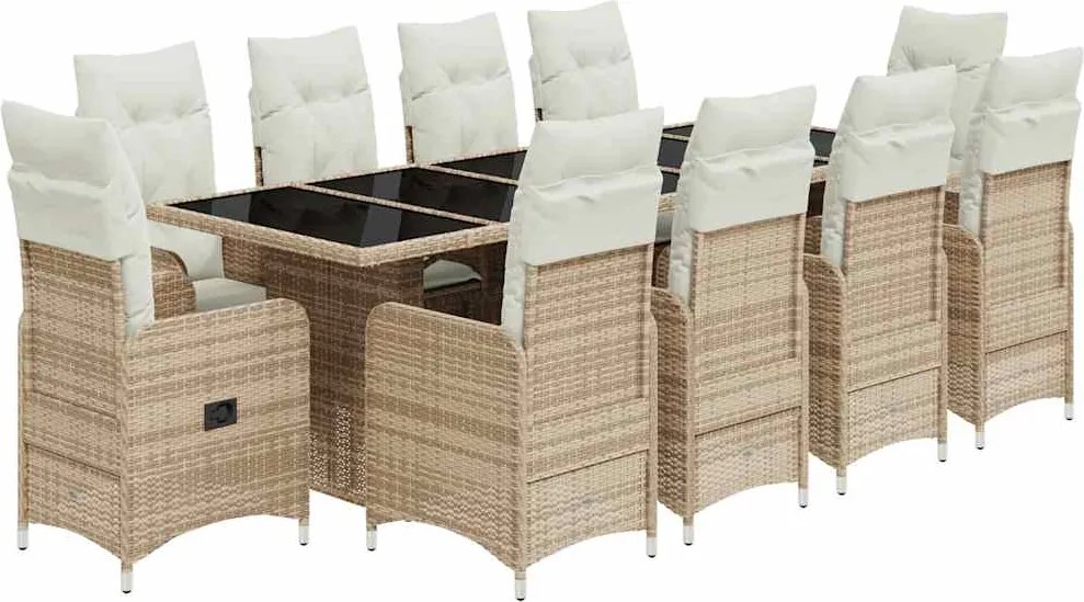 11dílný zahradní bistro set s poduškami béžový polyratan 3277287