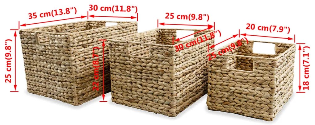 vidaXL Úložné koše, sada 3 ks, vodní hyacint
