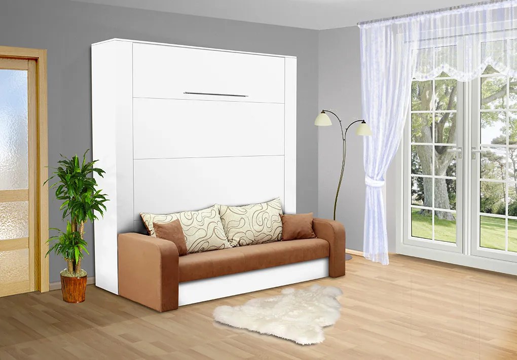 Výklopná postel s pohovkou VS 3071 P, 200 x 160 cm barva lamina: Bílá 113, nosnost postele: standartní nosnost, barva pohovky: nubuk 133 caramel