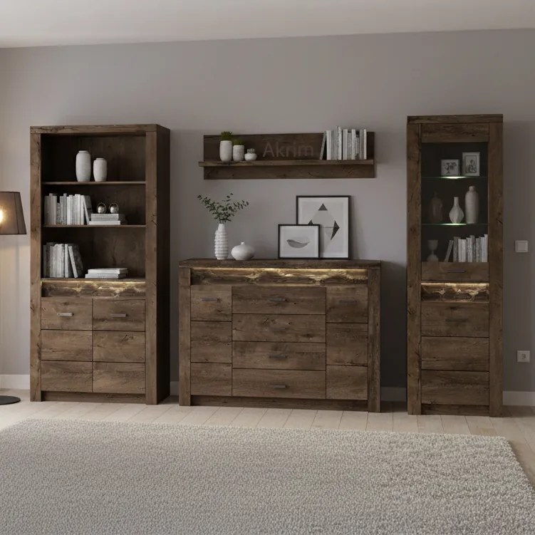 Obývací stěna INDIANAPOLIS t | sestava E | 289 cm | jasan tmavý