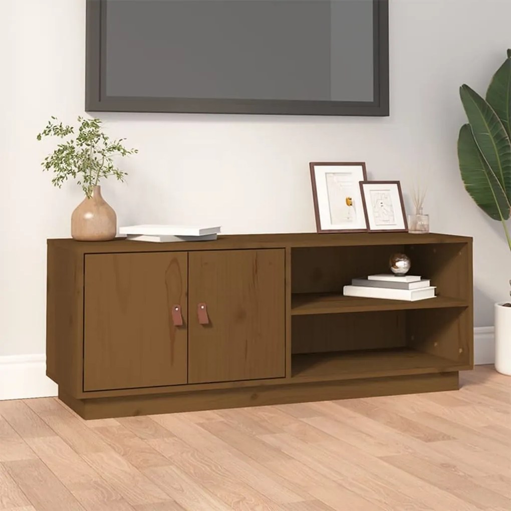 TV skříňka medově hnědá 105 x 34 x 40 cm masivní borové dřevo