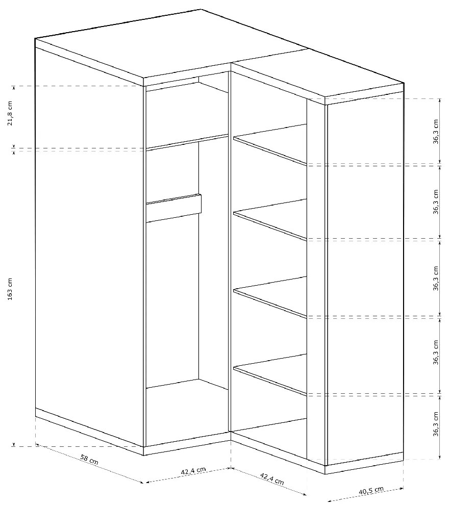 Mediolan - rohová šatní skříň M14 - natural hikora