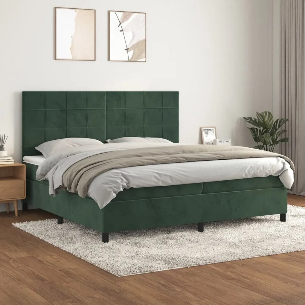 Box spring postel s matrací tmavě zelená 200x200 cm samet 3143046