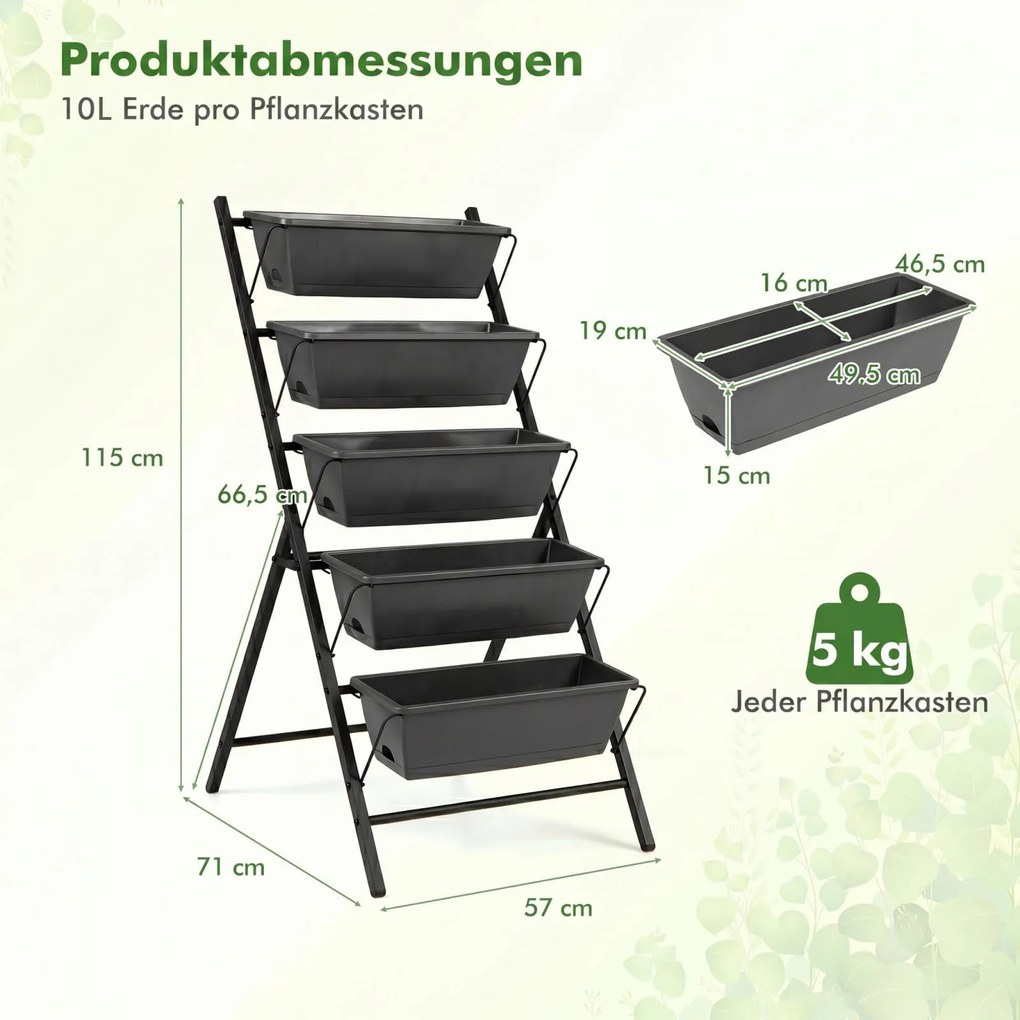 Costway 5-Tier Vertikální vyvýšený záhon s 5 odnímatelnými truhlíky na květiny