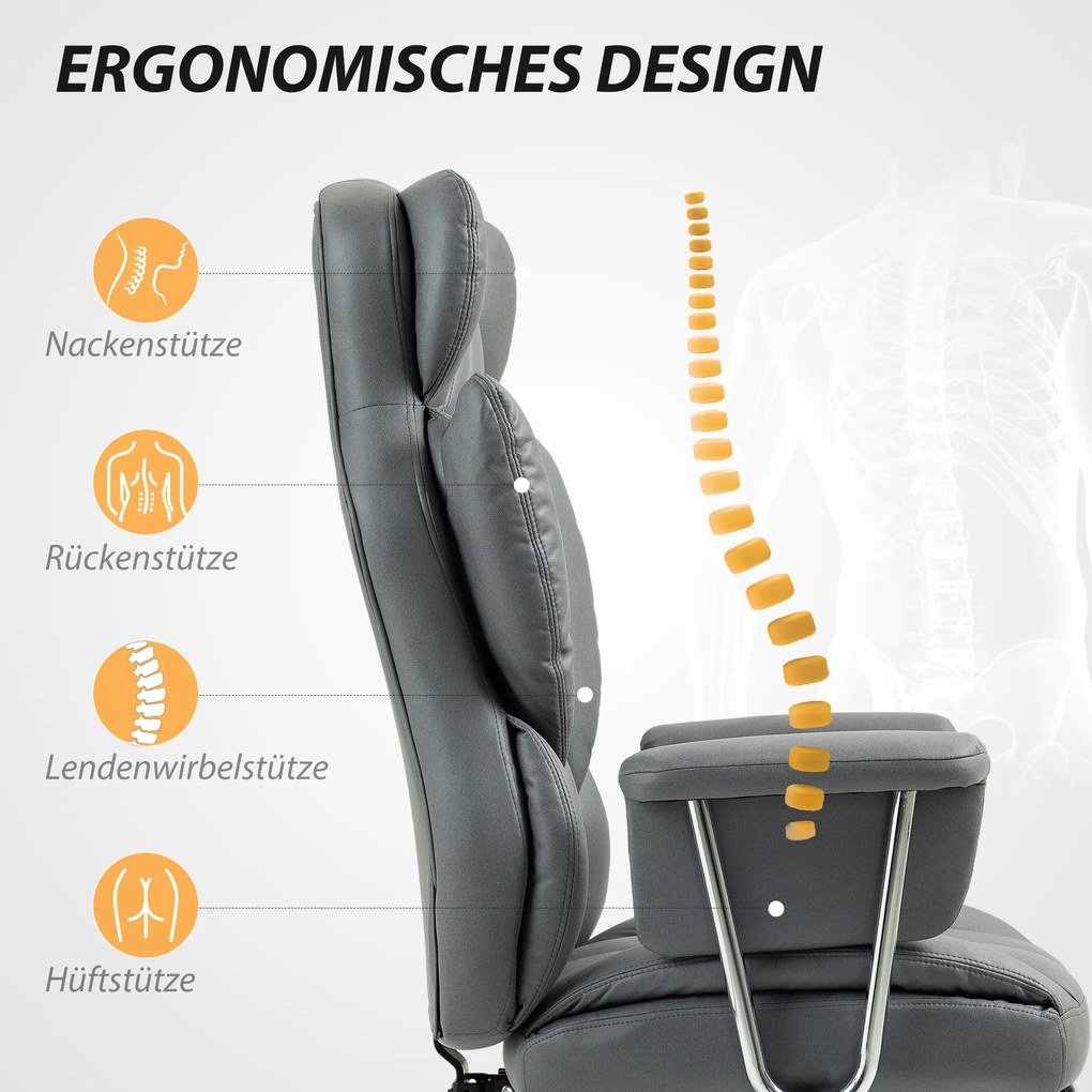 Kancelářská židle HOMCOM s funkcí polohování, ergonomická kancelářská židle, výškově nastavitelná otočná židle s podnožkou, čalouněná, max. nosnost 1…