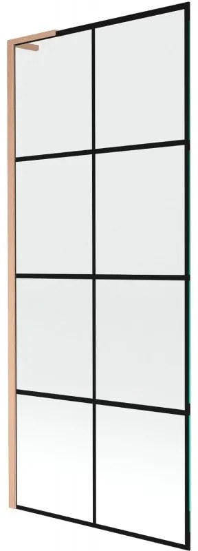 Mexen Next L, 1-křídlová vanová zástěna 80 x 150 cm, 6mm čiré sklo-černý vzor, měděný profil, 895-080-000-03-77-65
