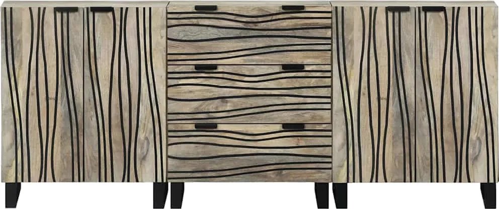 Sestava komody 3 ks Bílá 180 x 33 x 75 cm Masivní mangové dřevo 3310047