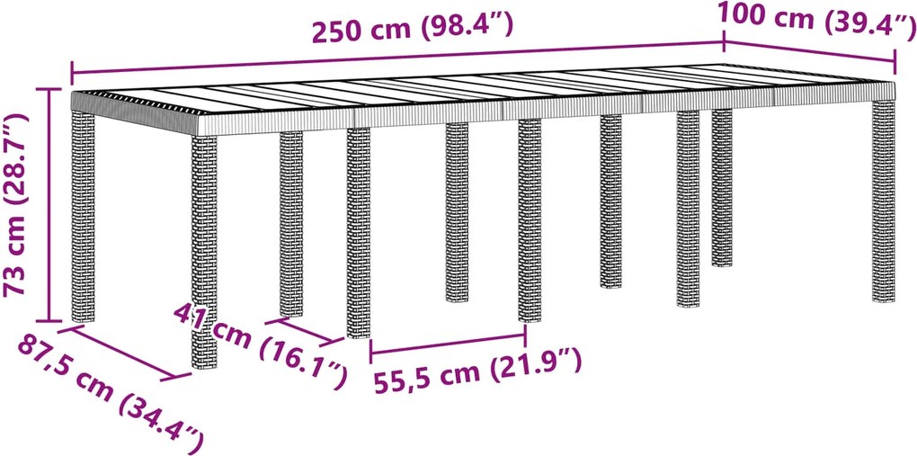 Zahradní stůl Antracit 250 x 100 x 73 cm polyratan 3378516