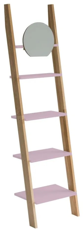 Světle růžová dřevěná opěrná police se zrcadlem Ragaba Ashme Ladder