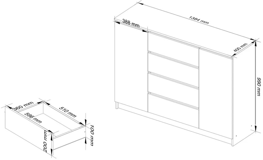 Komoda Kryštof 140 cm 2 skříňky a 4 šuplíky wenge