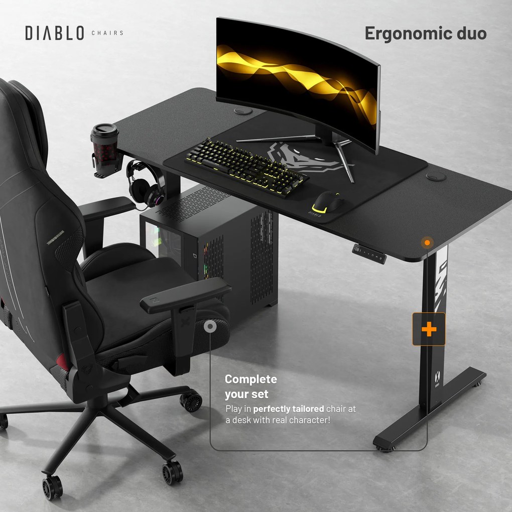 Elektricky výškově nastavitelný stůl 140 cm černý: Diablo X-Tensio 1400