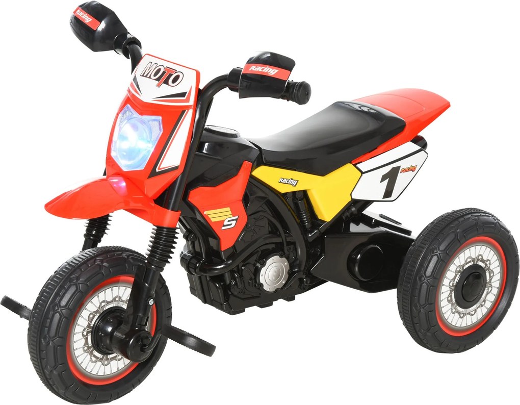 HOMCOM Dětská motorka s pedály pro děti od 18 měsíců s designem horské motorky, 3 kola, osvětlení a zvuk, unikátní design 71x40x51 cm Červená | Aosom