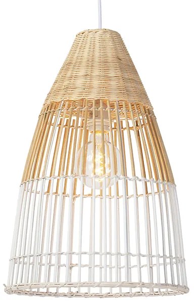 Venkovská závěsná lampa bambus a bílá - bambus