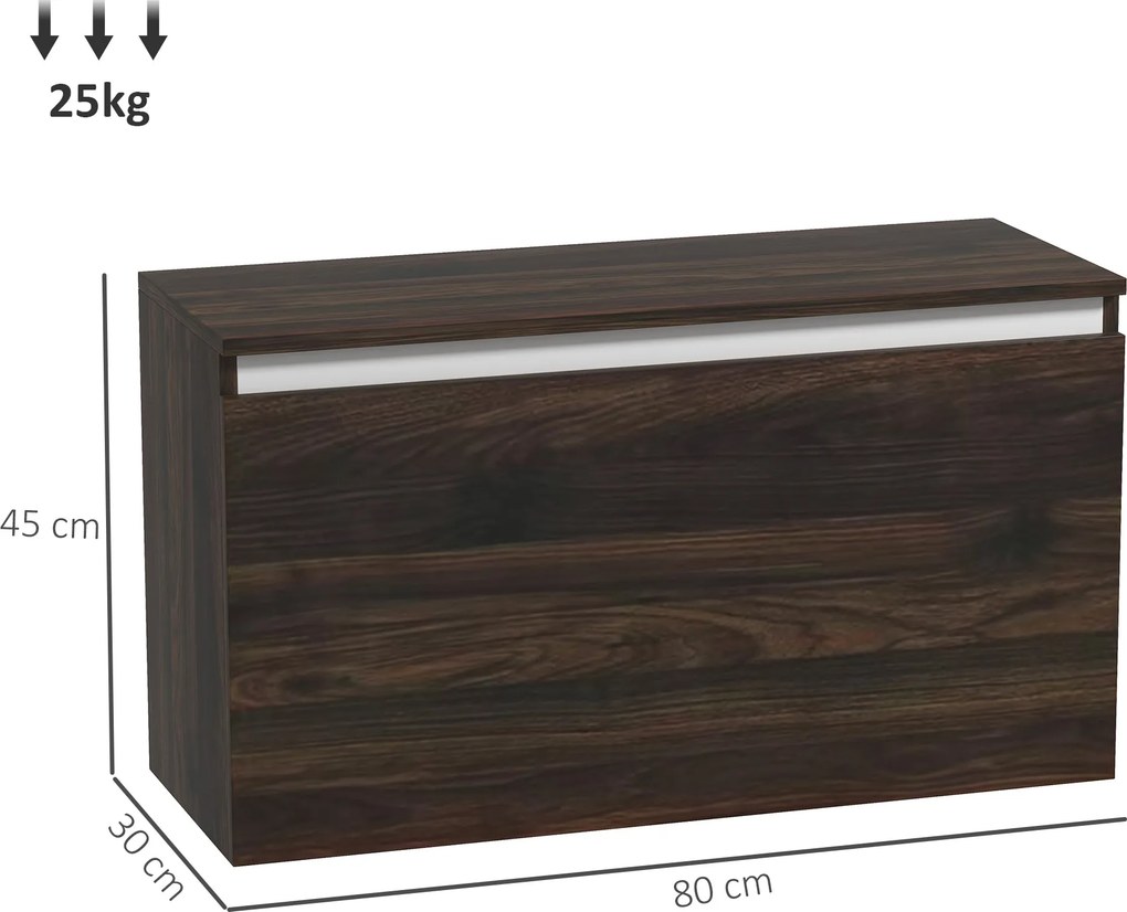 HOMCOM Nástěnný Noční Stolek s Bezúchytkovým Šuplíkem, Moderní Dřevěný Nástěnný Stolek do Ložnice, 80x30x45 cm, Ořech