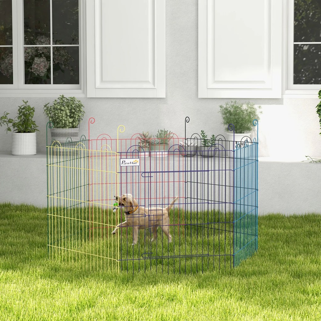 PawHut ohrádka pro štěňata 6dílná 60 cm ohrádka pro štěňata DIY ohrádka s kovovými dvířky barevná pro domácí zvířata