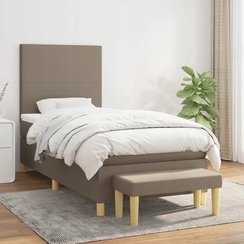 Box Spring Postel S Matrací Textil Taupe Hladký design 90 x 200 cm