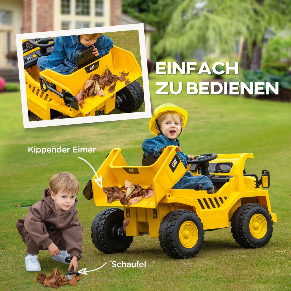 AIYAPLAY dětský elektrický bagr, nosnost 30 kg, s dálkovým ovládáním, lžící, lopatou, reproduktorem, světlometem, pro 3-7 let, žlutý