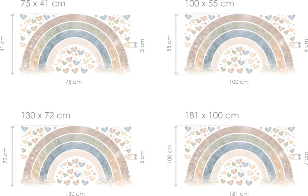 Akvarelová duha nordic samolepka na zeď arch 100 x 55 cm