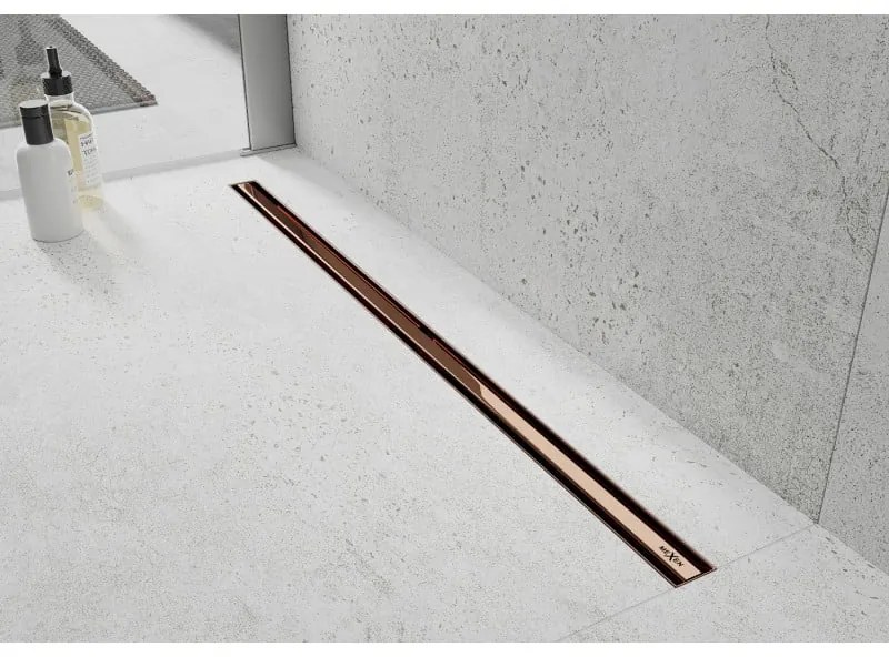 Mexen Flat nerezový sprchový žlab s rotačním 360° sifonem 60 cm, vzor SLIM, růžovo-zlatá, 1641060