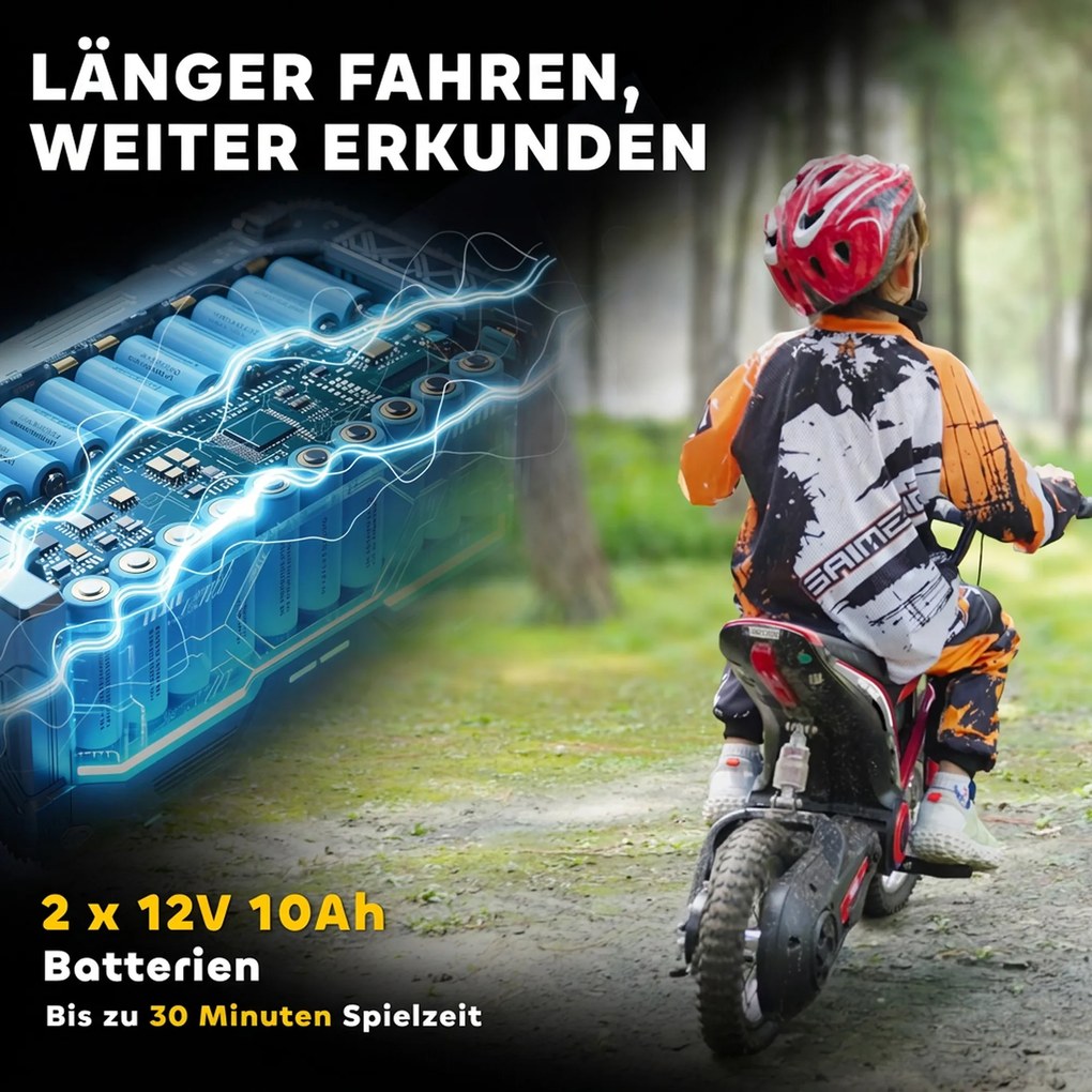 HOMCOM Elektrická Motorka pro Děti s Motorem 24V 350W, Rychlostní Mód 8-16 KM/H, 12-Palcové Pneumatické Pneumatiky, Elektrická Motorka s Hudebními Sv…