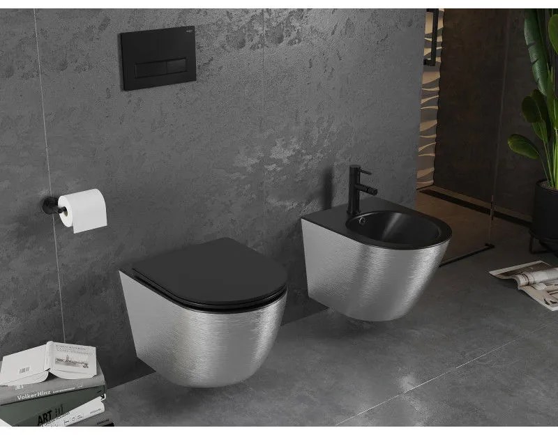 Mexen Lena, závěsný bidet 480x370x325 mm, černá matná - stříbrný vzor, 35224873