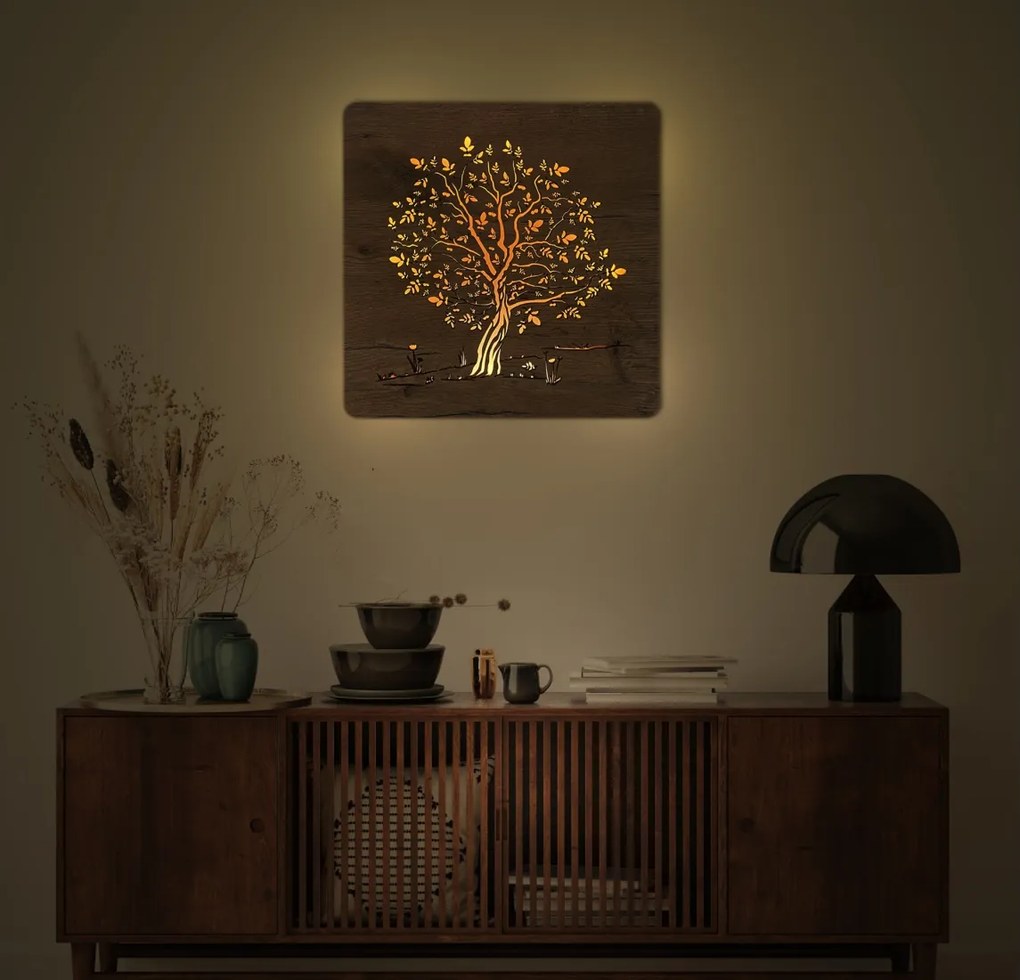 Li-Go "Ořešák" světelný obraz 230V 62x62 cm provedení povrchu: dub světlý