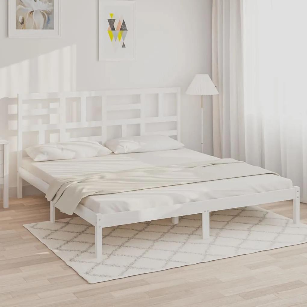 Rám postele bílý masivní dřevo 200 x 200 cm,  3105971