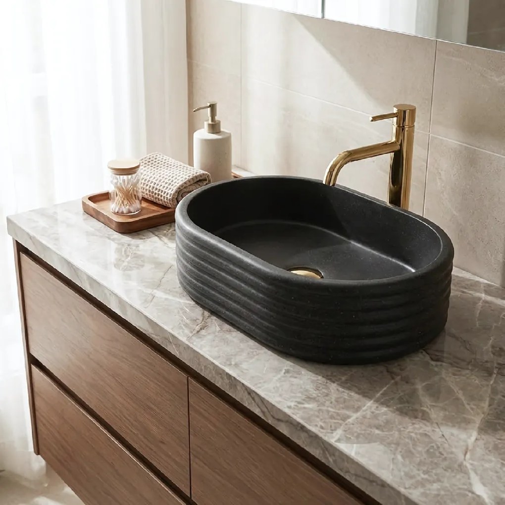 Rea Nicoletta, umyvadlo na desku 500x360x140 mm, imitace kamene-černá, REA-U7345