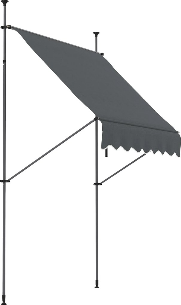 Outsunny Skládací Ruční Markýza 2x1,2m Exteriérová Markýza S Výškovým Nastavením S Kličkou 210-300cm Bez Vrtání UV30+ Ochrana Pro Balkon A Zahradu Tma