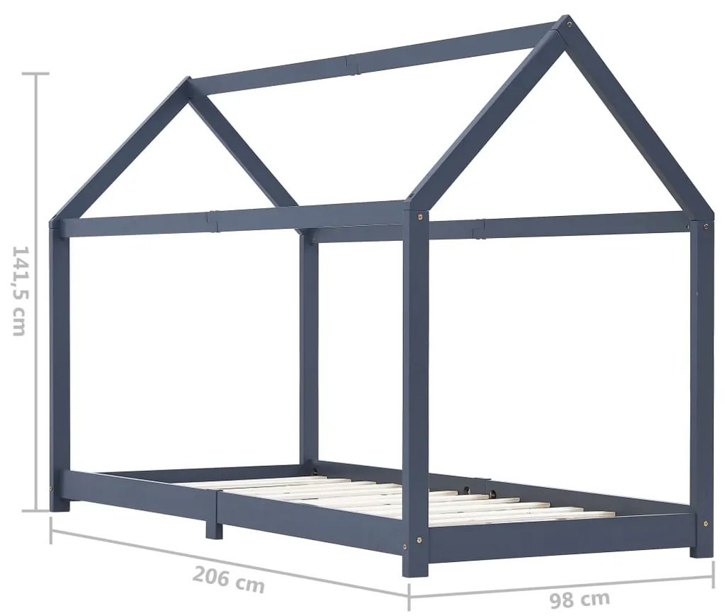 vidaXL Rám dětské postele šedý masivní borové dřevo 90 x 200 cm