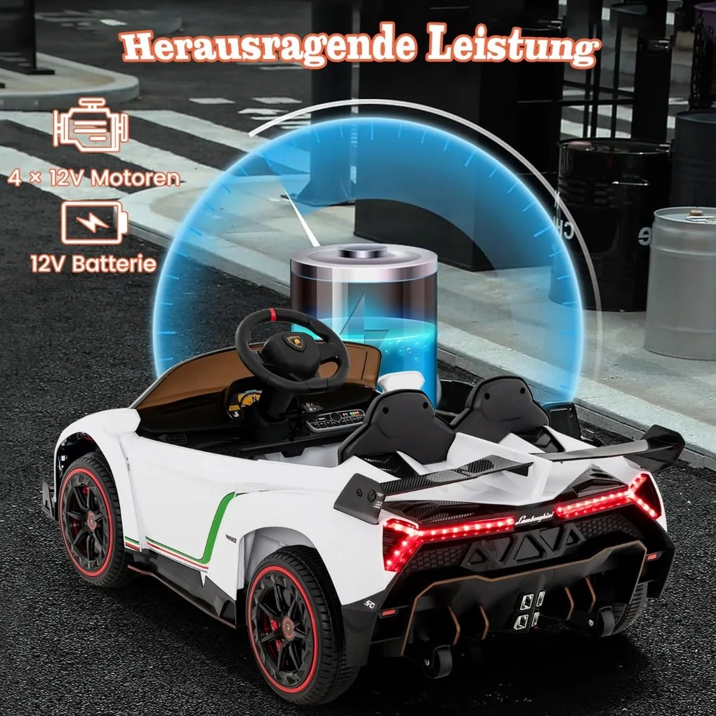 Costway Dětské elektrické auto Lamborghini s dálkovým ovládáním a LED – bílý