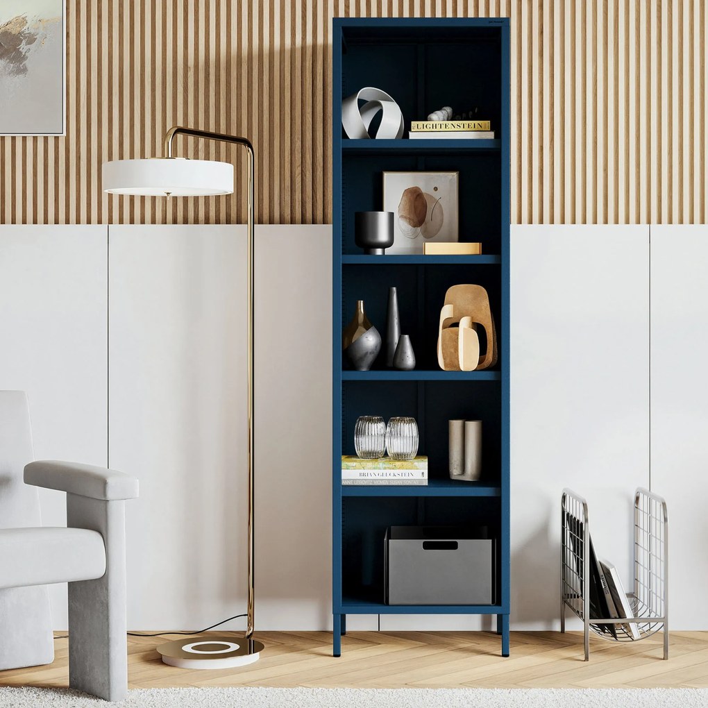 Regál plytký otevřený na knihy na nožičkách námořnická modrá, 500x1800x350 mm: MARIO Modern