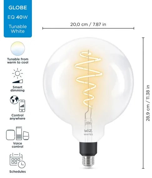 LED Stmívatelná žárovka G200 E27/6,5W/230V 2700-6500K CRI 90 Wi-Fi - WiZ