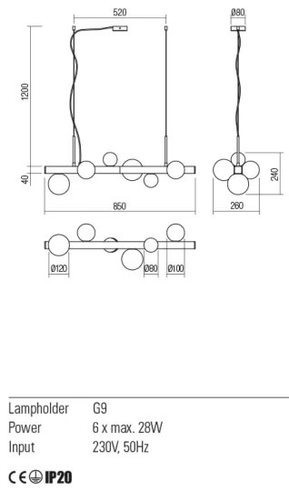Redo 01-2374 - Lustr na lanku GOJI 6xG9/28W/230V zlatá