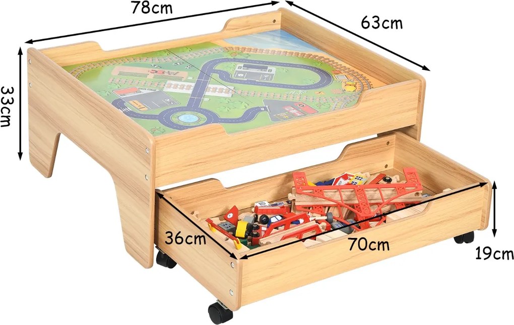 Costway Dřevěný dětský železniční vláček Dřevěný vláček Set Activity Table