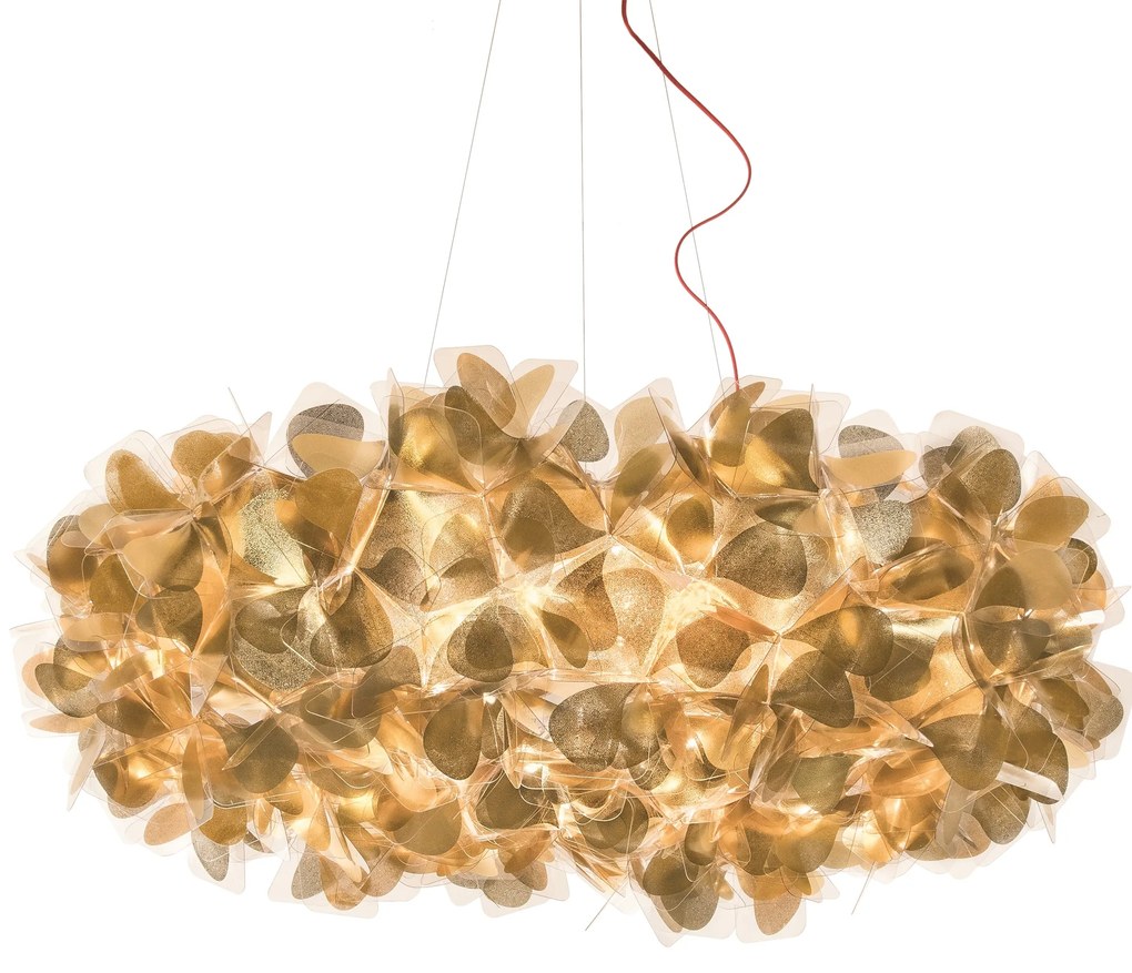Slamp Clizia Mama Non Mama Gold 130, designové svítidlo s červeným kabelem, 15x12W E27, prům. 130cm