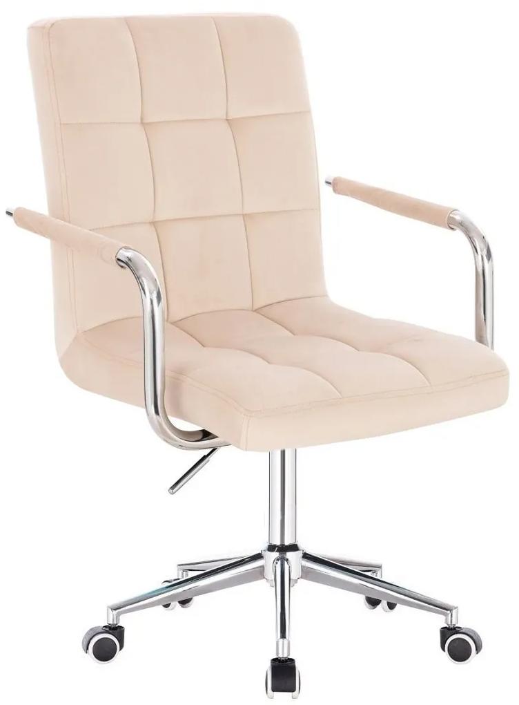 LuxuryForm Židle VERONA VELUR na stříbrné podstavě s kolečky - krémová