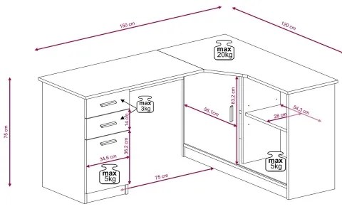 Psací stůl s policí a zásuvkami ROBERTO levá dub artisan/bílá