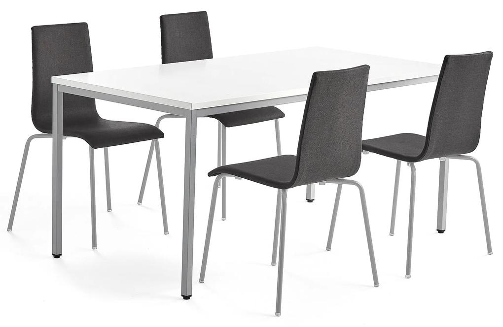 AJ Produkty Sestava MODULUS + MELVILLE, 1 stůl a 4 tmavě šedé židle