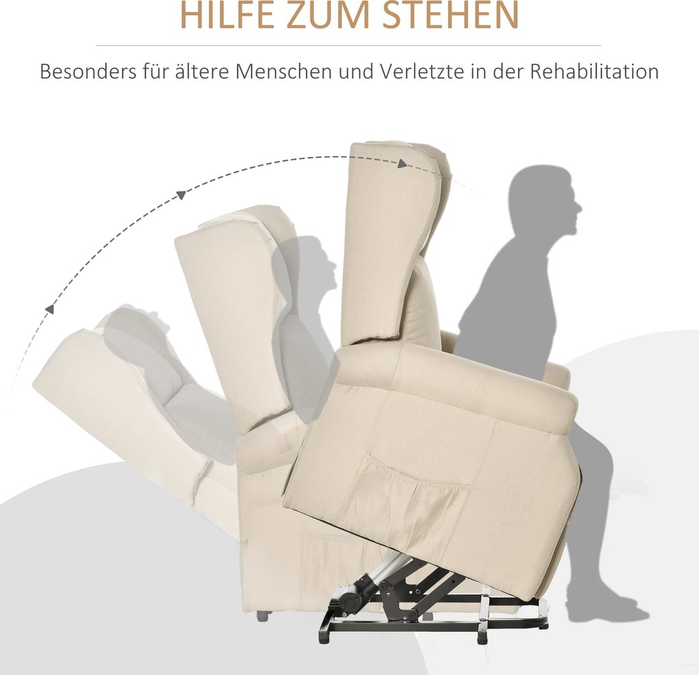 HOMCOM TV křeslo se stojánkem ergonomické elektricky nastavitelné s funkcí polohování 72,5 x 94 x 109 cm krémové barvy pro pohodlné sezení | Aosom.de