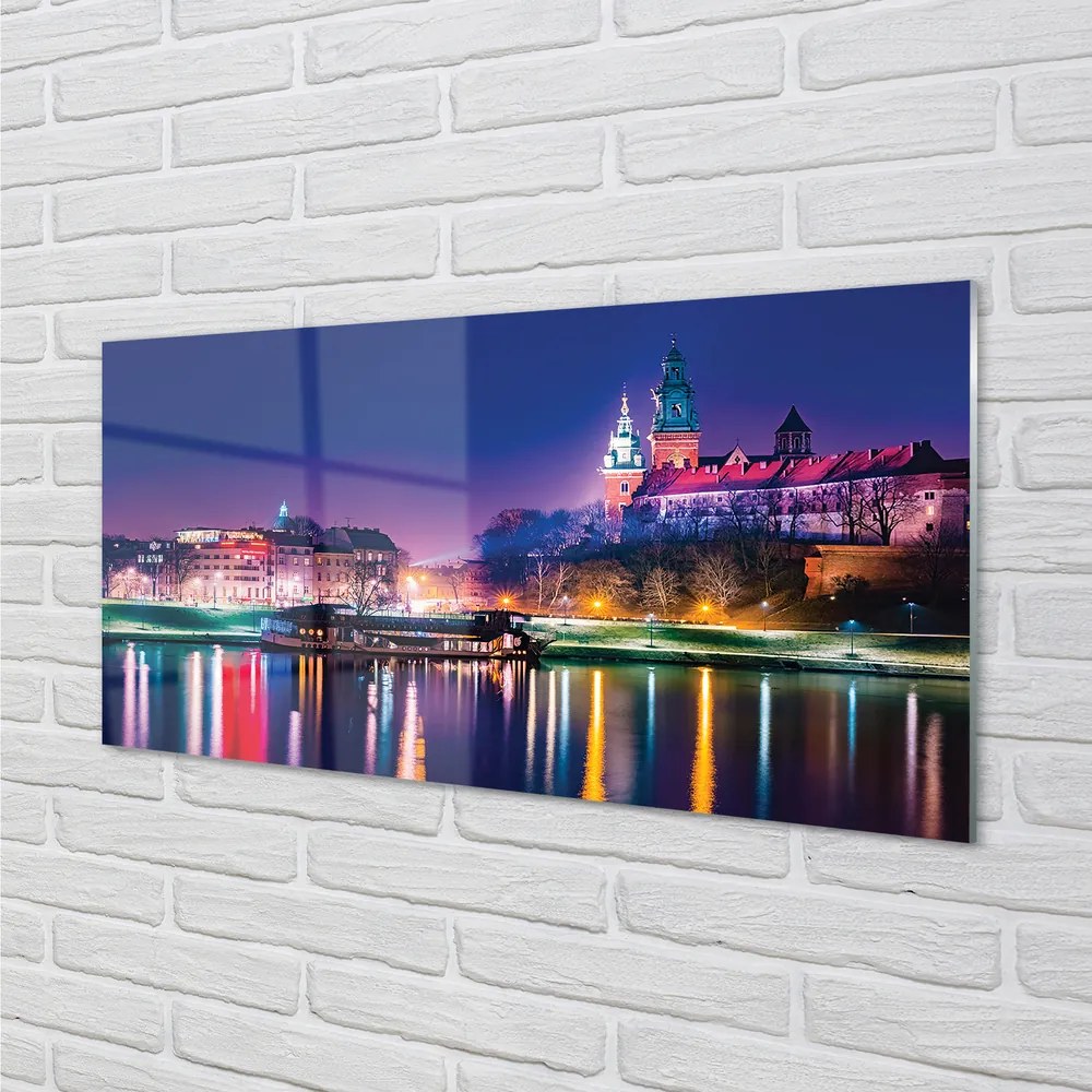 akrylový obraz Krakow City noc řeka 125x50 cm