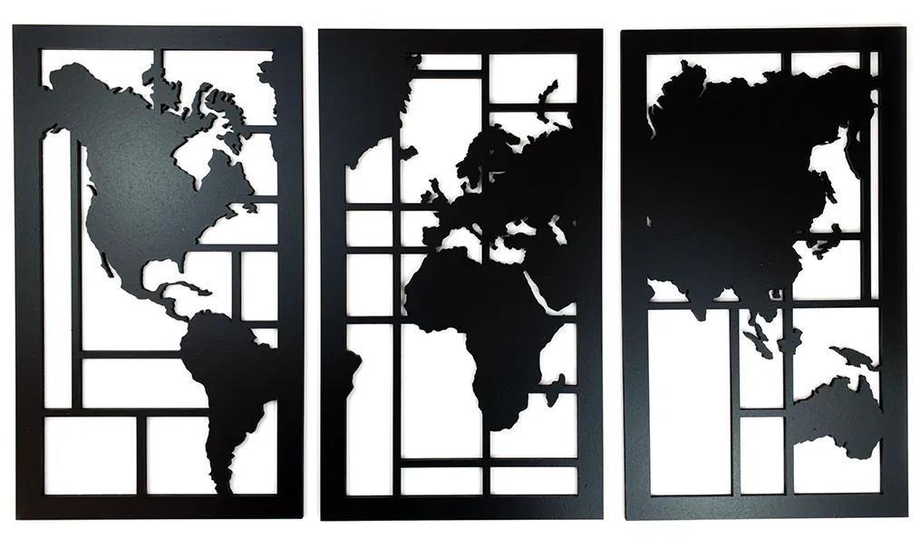 Živá Zeď Dřevěná nástěnná dekorace Mapa světa černá
