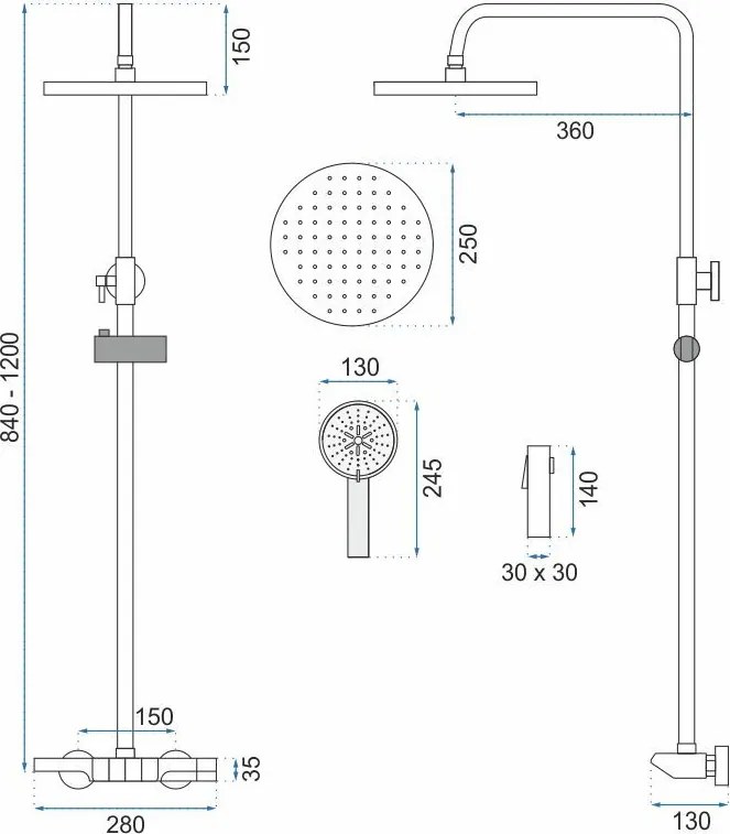 Rea Savio, nástěnný sprchový set s ruční sprškou, grafitová matná, REA-P8412