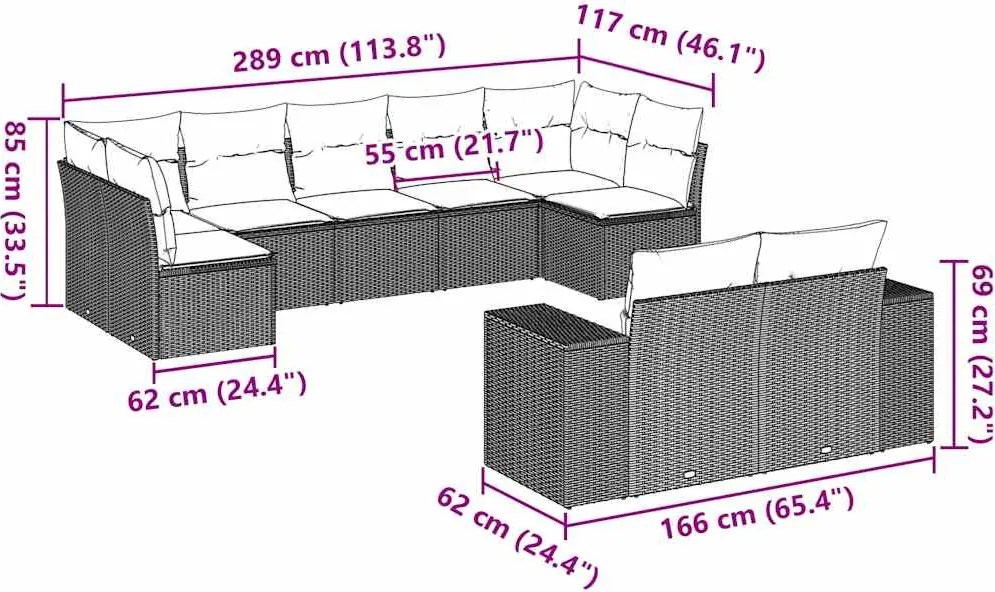 9dílná zahradní sedací souprava a podušky světle šedá polyratan 3223021